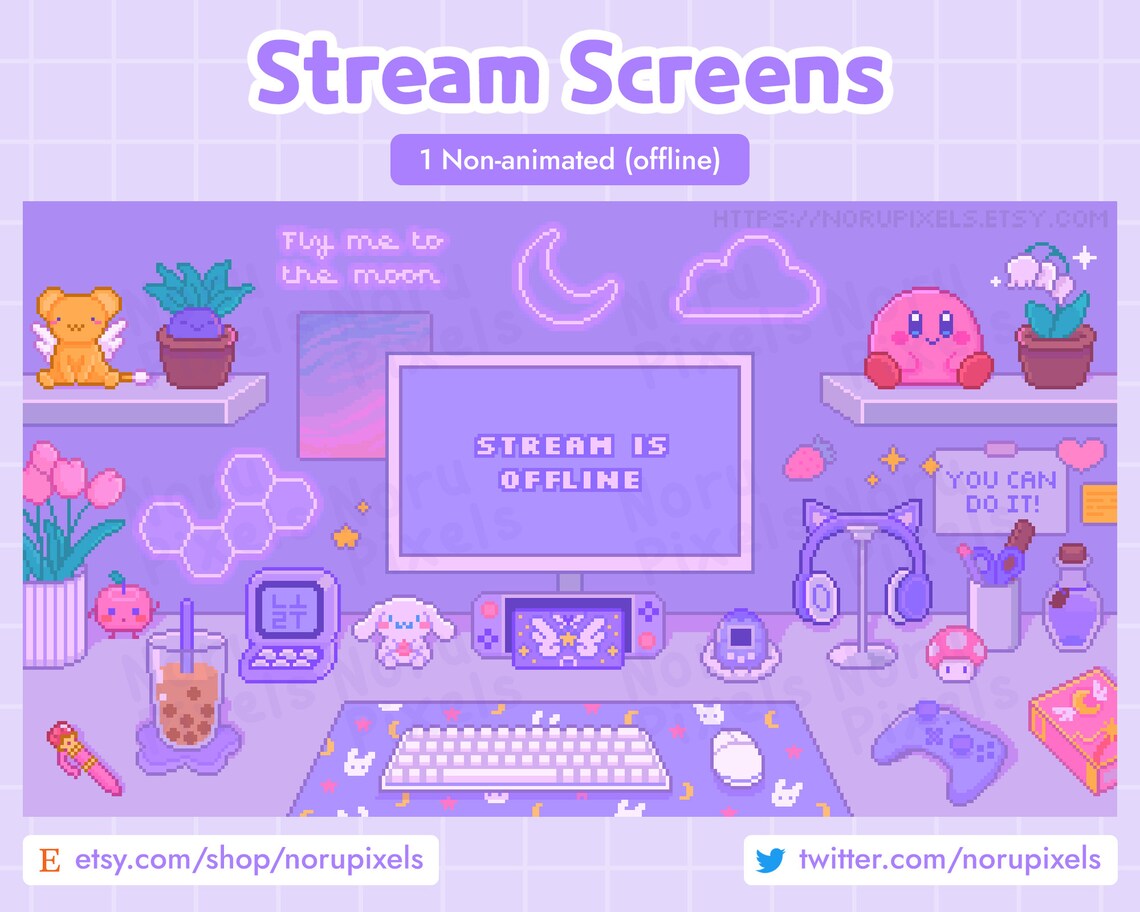 Animated Stream Screens Kawaii Purple Gamer Desk | Aesthetic Cute ...