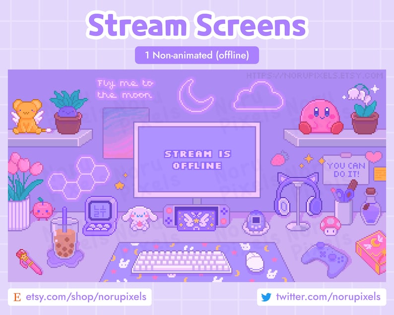 Animated Stream Screens Kawaii Purple Gamer Desk | Aesthetic Cute ...