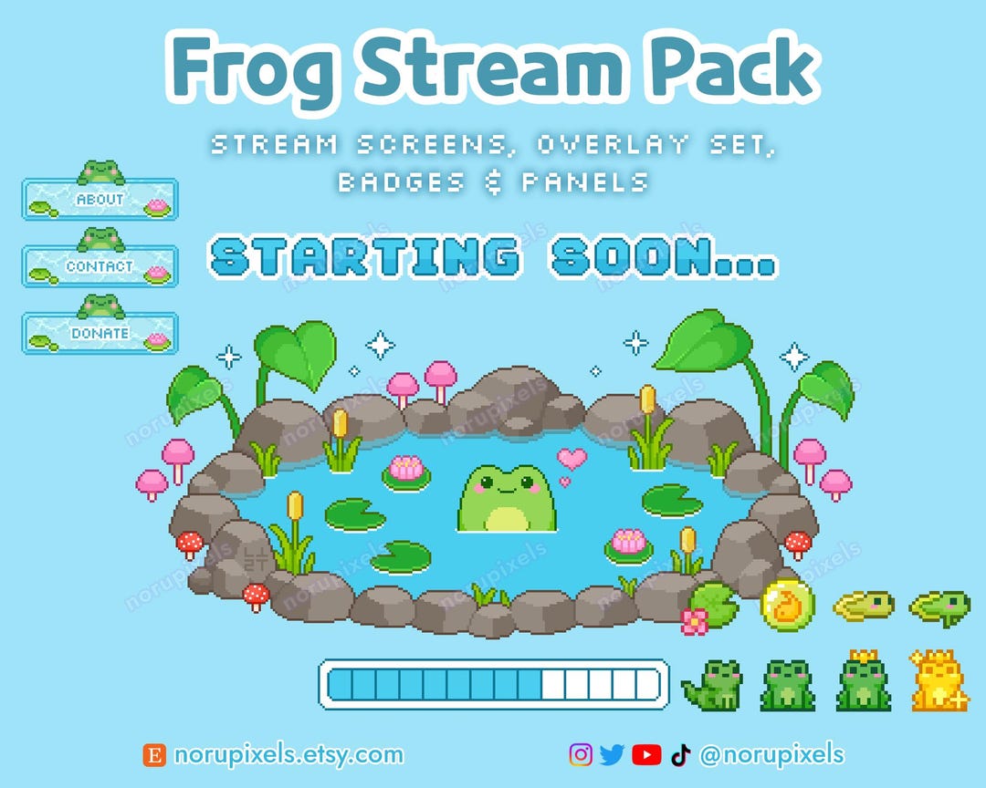 Pixel Frog Pond Twitch Stream Pack | Frog Stream Overlay, Badges ...