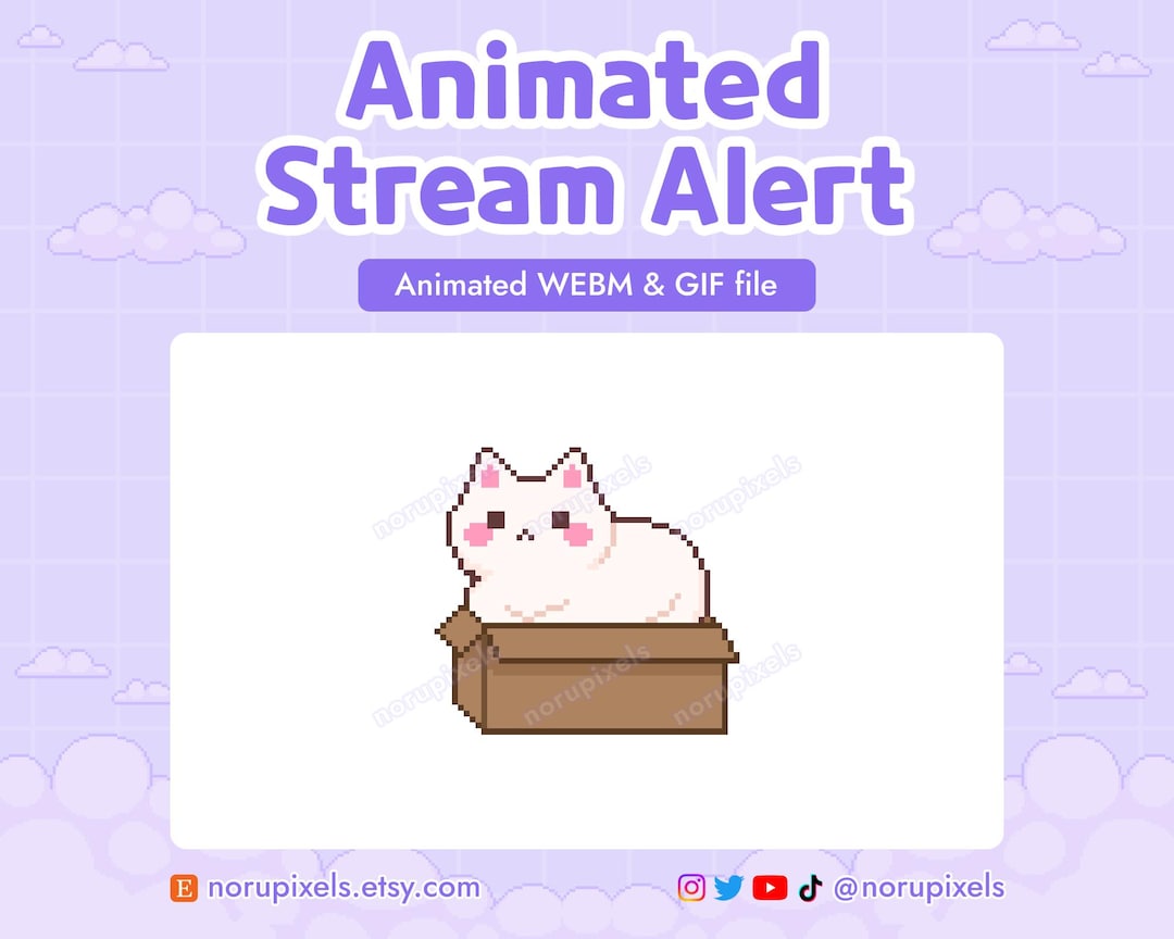 White Kitty in Box Twitch Stream Alerts | Cute Cozy Kitten Stream Pet ...