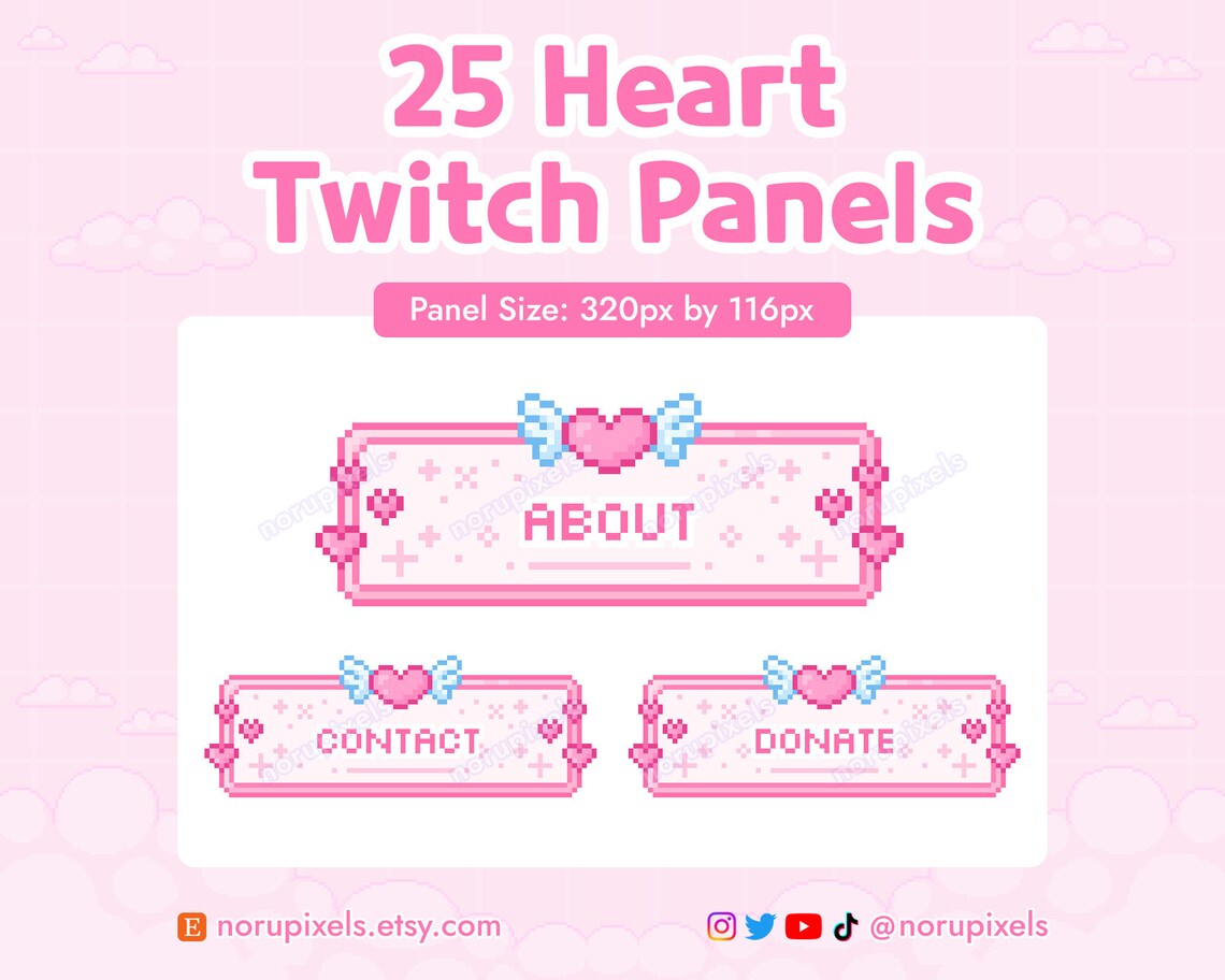 Kawaii Heart Twitch Panels Valentines Stream Panels Pixel Art for ...