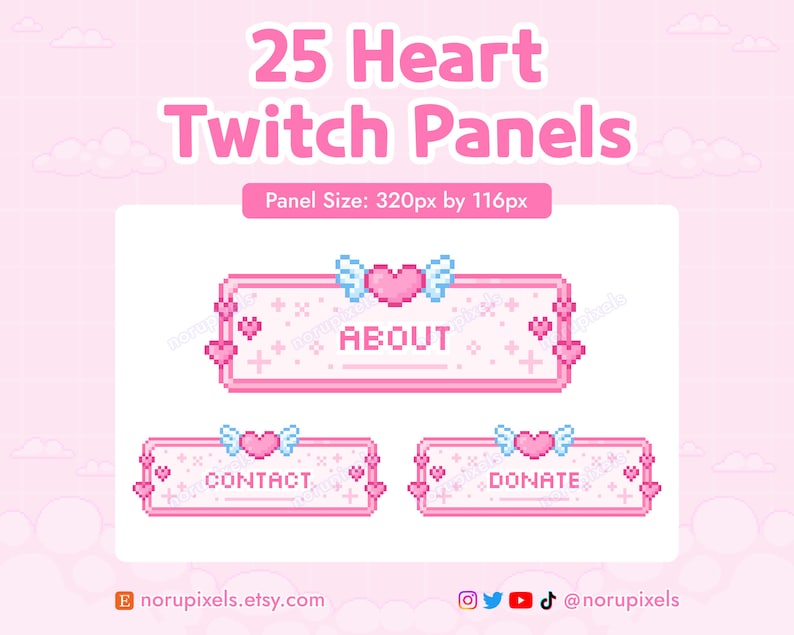Kawaii Heart Twitch Panels Valentines Stream Panels Pixel Art for ...