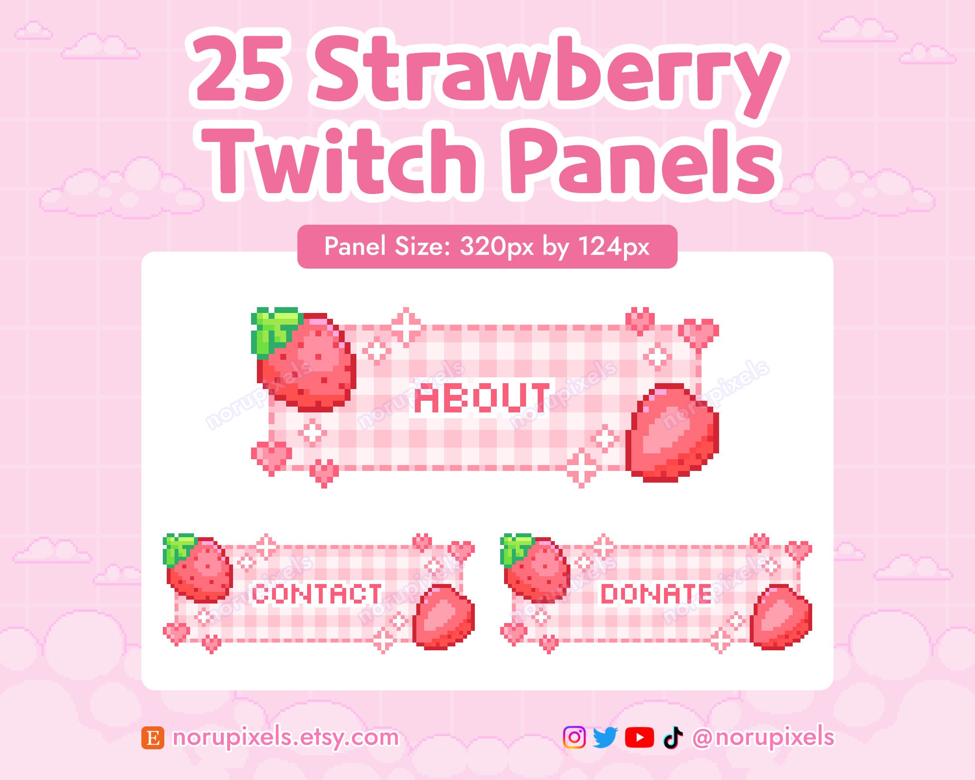 Strawberry Twitch Stream Panels Kawaii Pink Stream Panels 8 Bit Pixel ...
