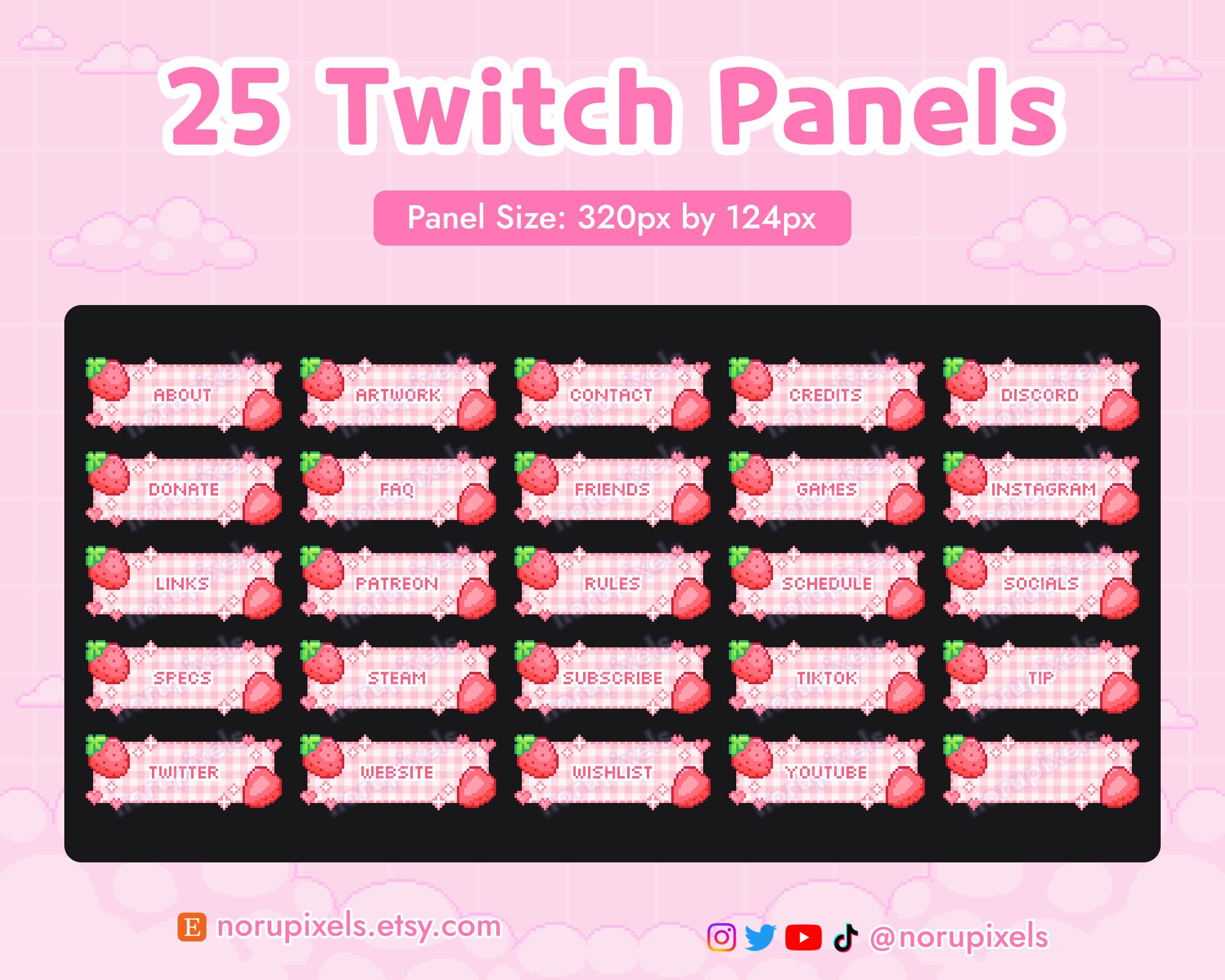 Strawberry Cake Twitch Stream Overlay Package | Cozy Pink Cottagecore ...