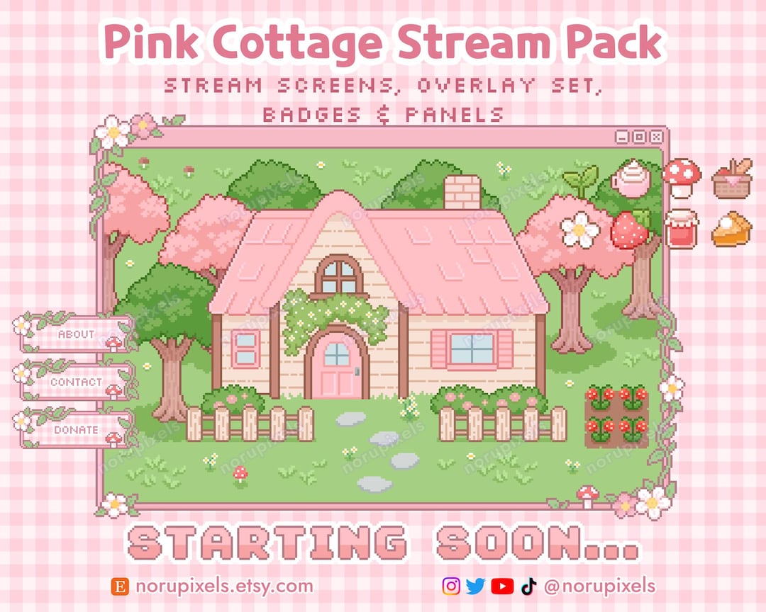 Pink Cottage Twitch Stream Pack | Farm Cottagecore Stream Overlay ...