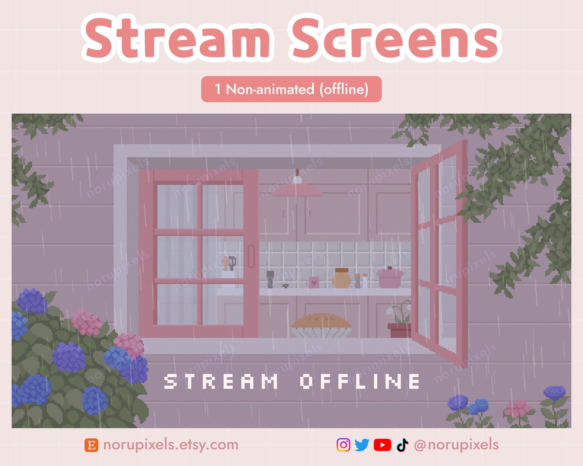 Lofi Raining Cottage Twitch Stream Overlay Package | Pink Cottagecore ...