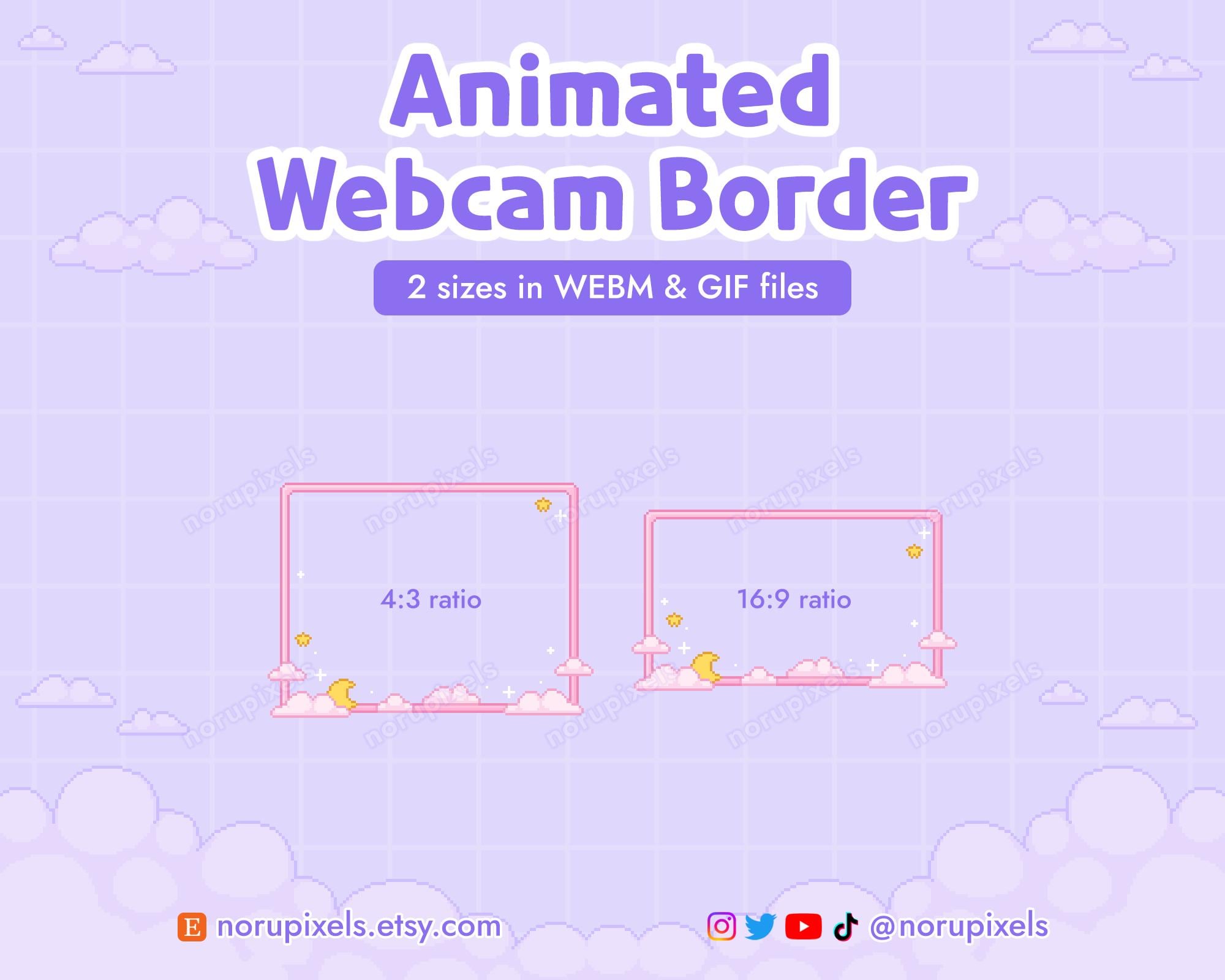 Kawaii Pink Animated Webcam Border for Twitch Stream | Moon Animated ...