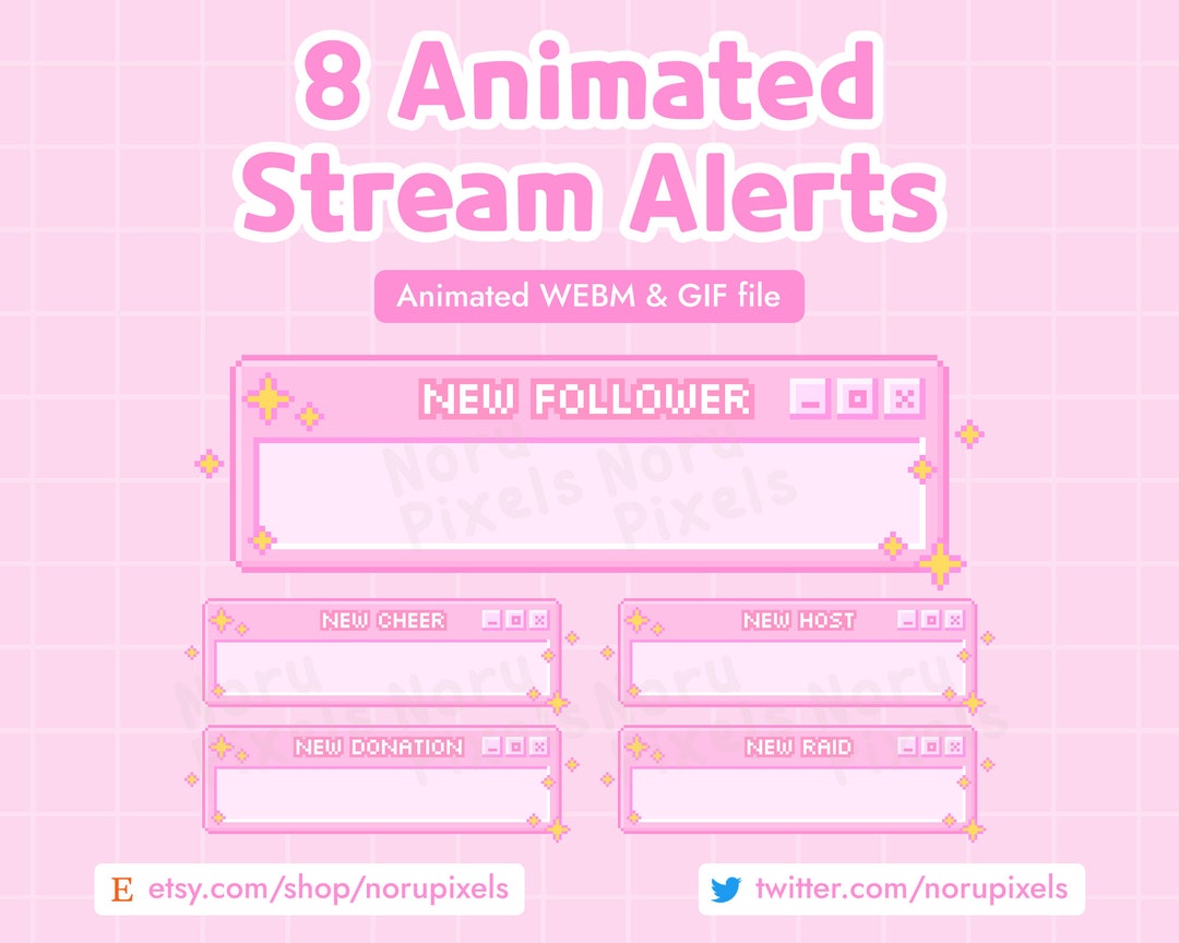 Animated Twitch Stream Alerts | Pink Y2K Aesthetic Pixel Window Popup ...