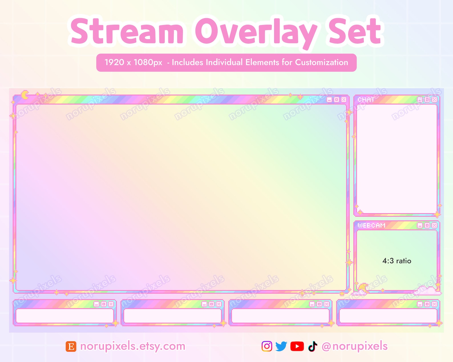Kawaii Rainbow Aesthetic Stream Overlay Set for Twitch Streams | Webcam ...