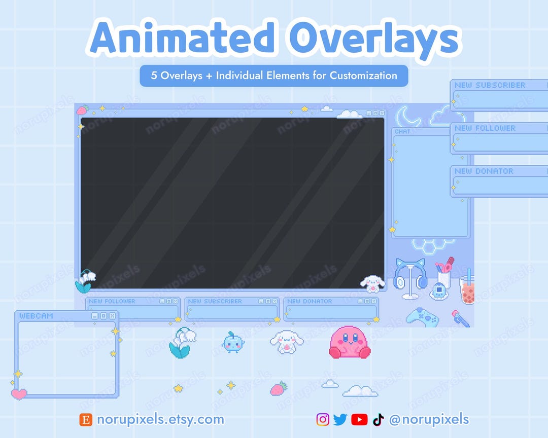 Kawaii Blue Gamer Desk Animated Stream Overlays | Vtuber Animated ...