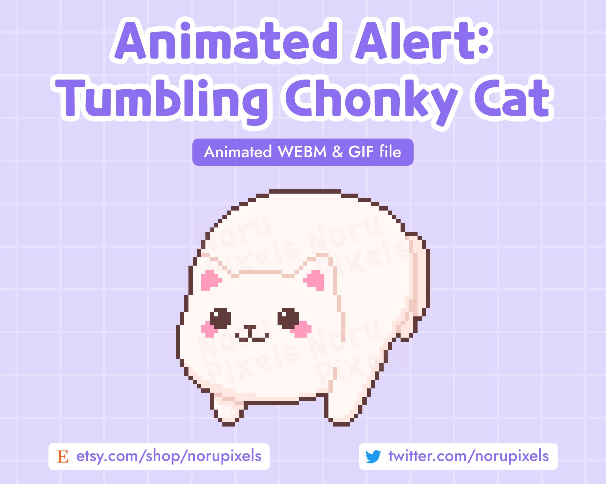 Animated Pixel White Cat Twitch Alert Stream Alert Tumbling Cat Cute ...