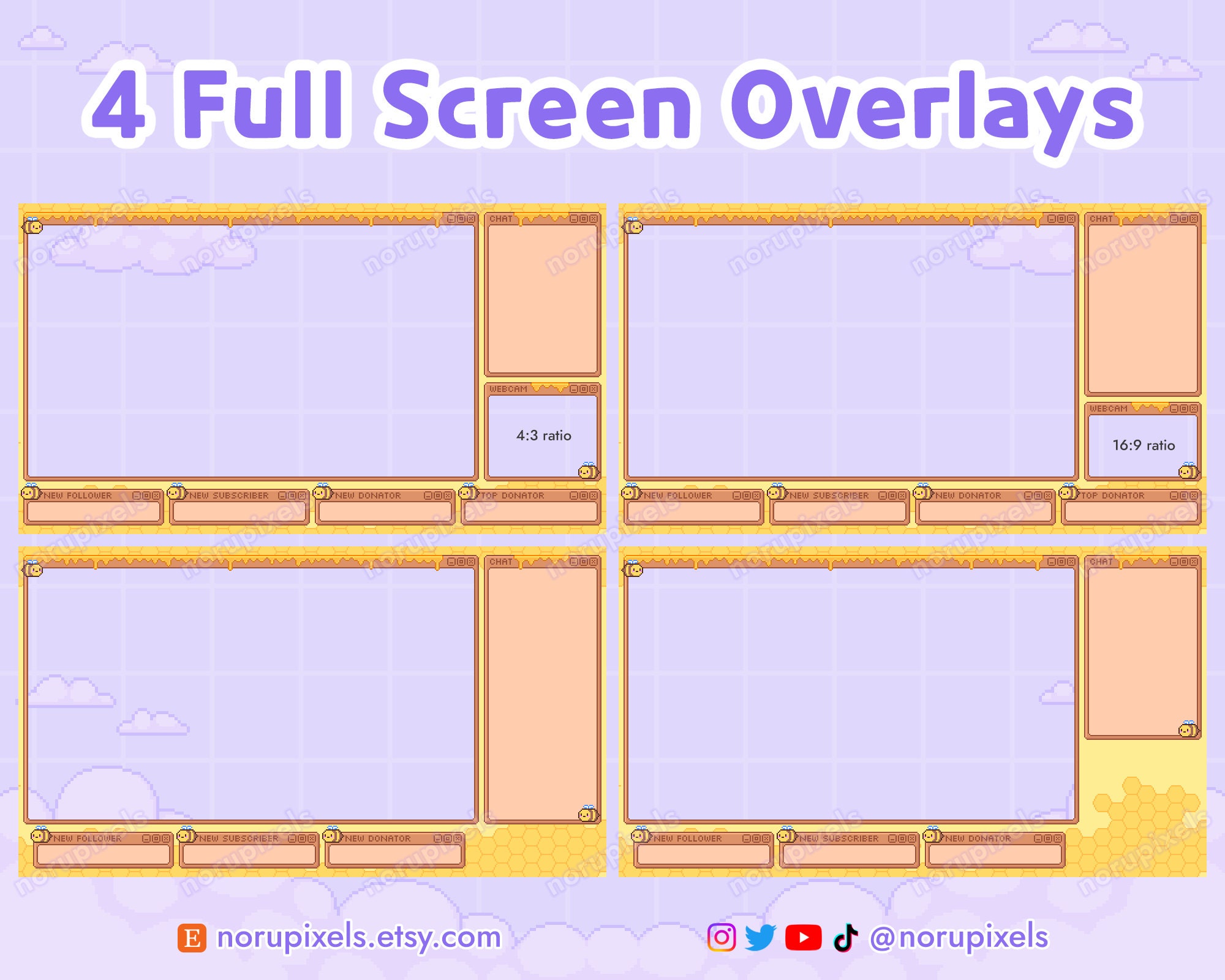 Bee Twitch Stream Overlay Package Honey Bee Animated Stream Screens ...