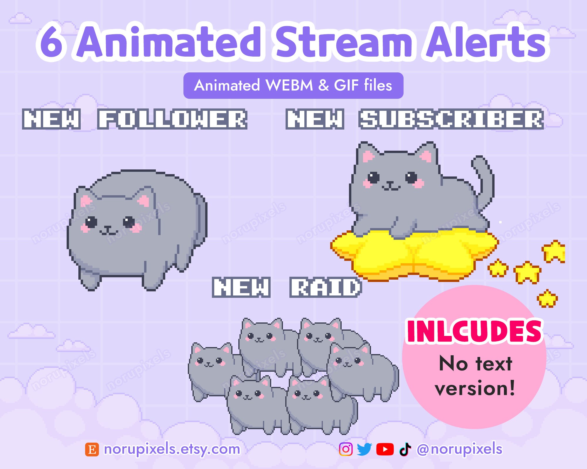 Animated Grey Cat Twitch Stream Alerts Pack Cat Raid Stream Alert Pixel ...