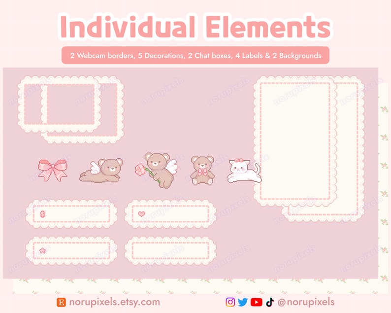 Coquette Aesthetic Teddy Stream Overlay Set for Twitch | Coquette Bears ...