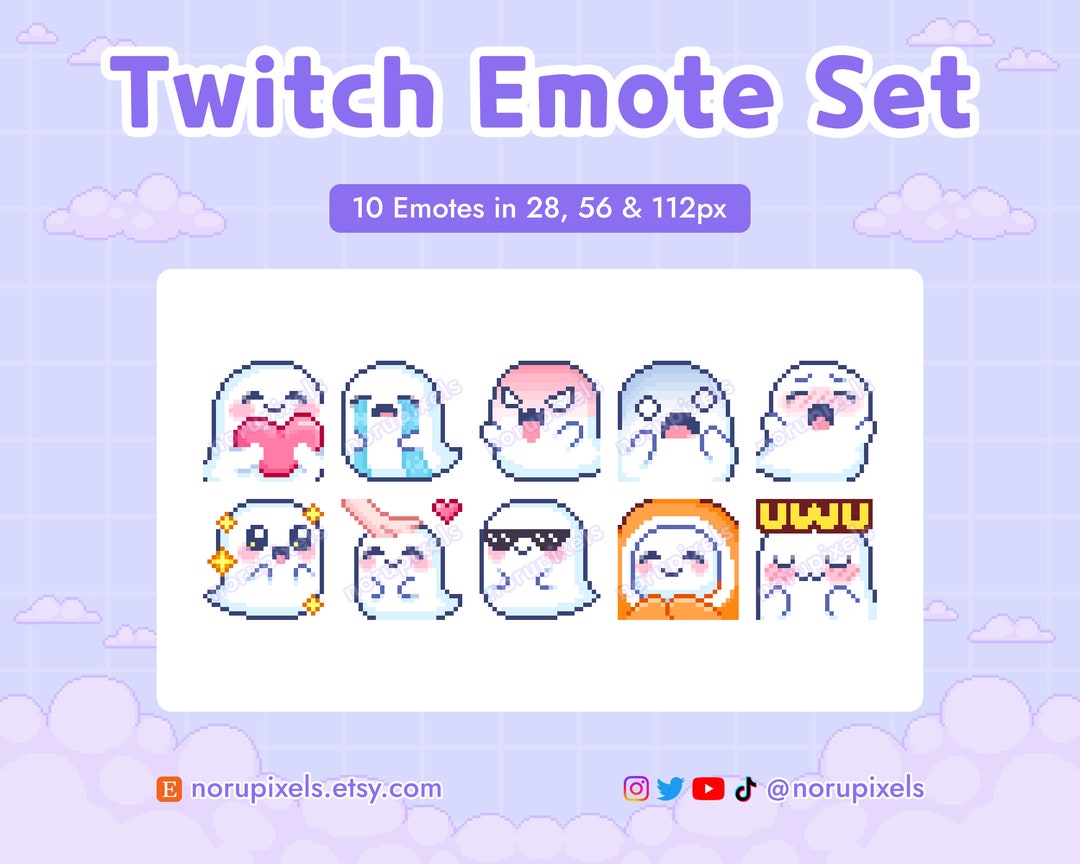 Kawaii Pixel Ghost Emote Set for Twitch Stream | Premade Twitch Emotes ...