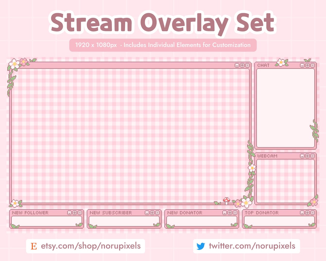 Pink Cottagecore Stream Overlay Set for Twitch | Forest Aesthetic ...