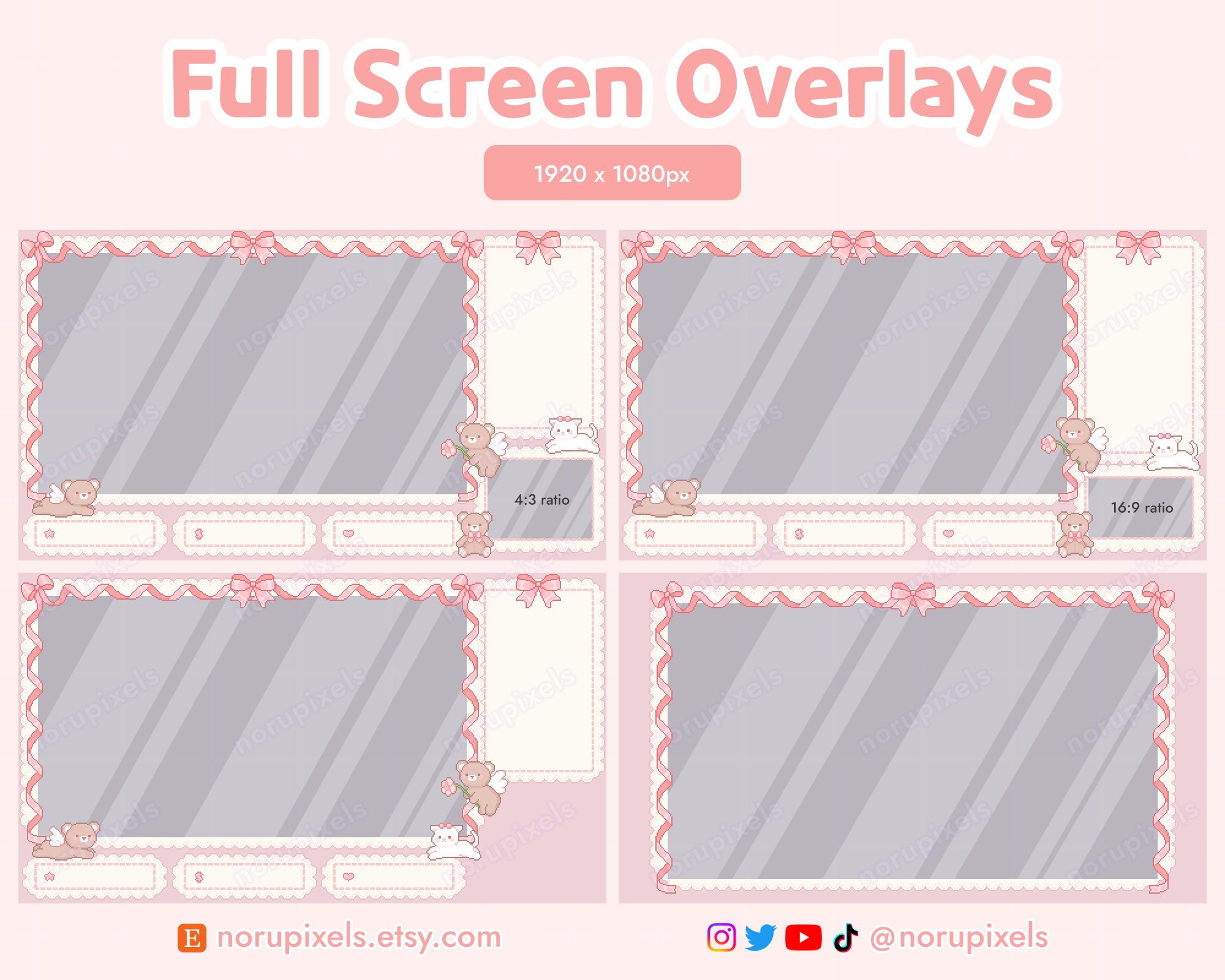 Coquette Aesthetic Teddy Stream Overlay Set for Twitch | Coquette Bears ...