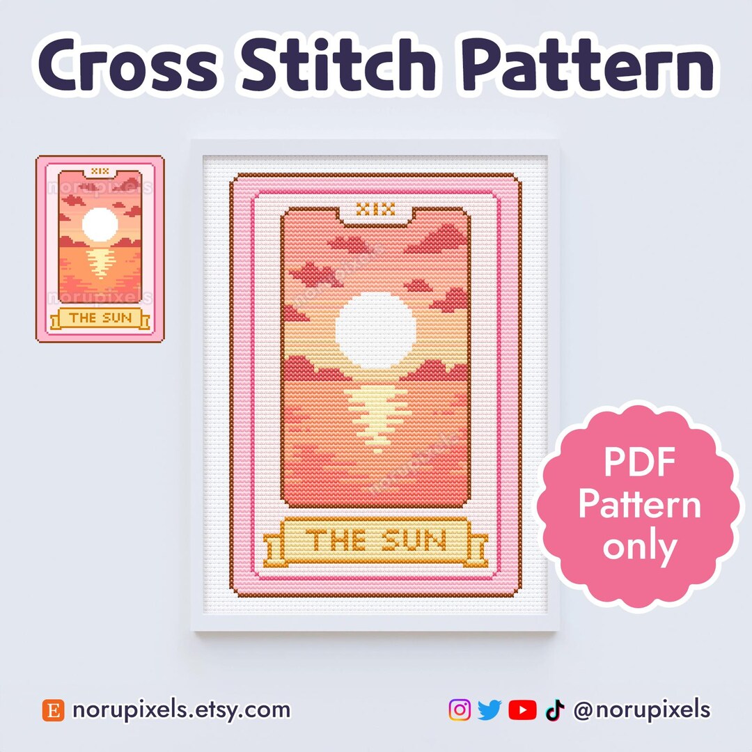 Sun Tarot Card Cross Stitch Pattern PDF | Sunset Cross Stitch PDF ...