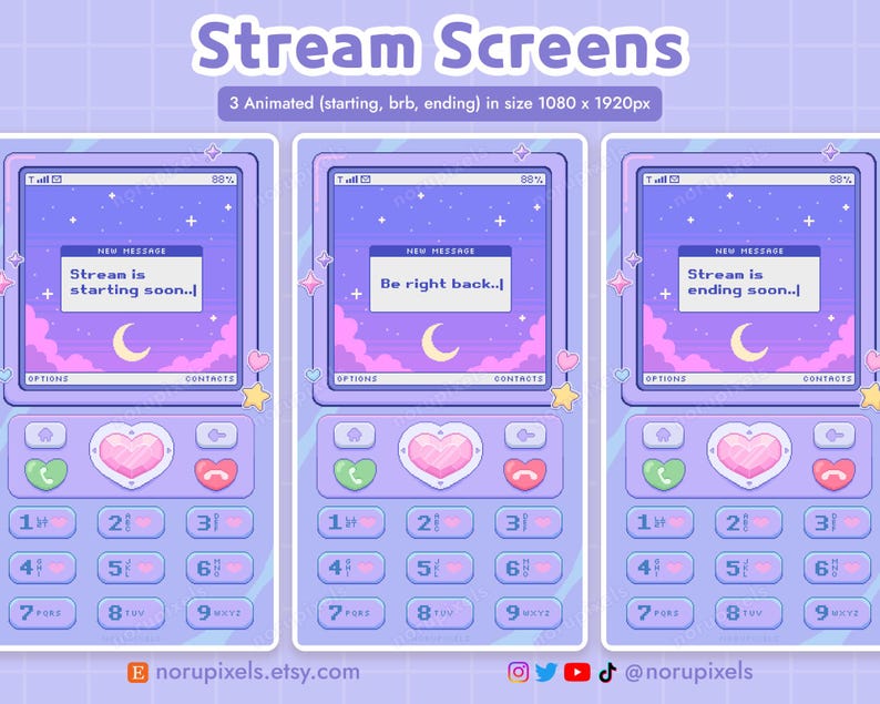 Retro Phone Tiktok Stream Pack | Purple Flip Phone Stream Overlays ...