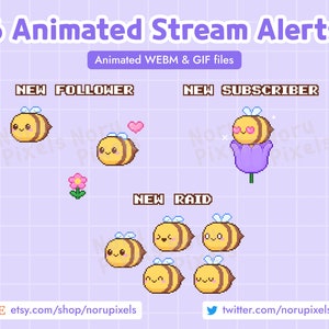 6 Animated Bee Twitch Stream Alerts Pack | Cute Pixel Bee Raid Stream ...