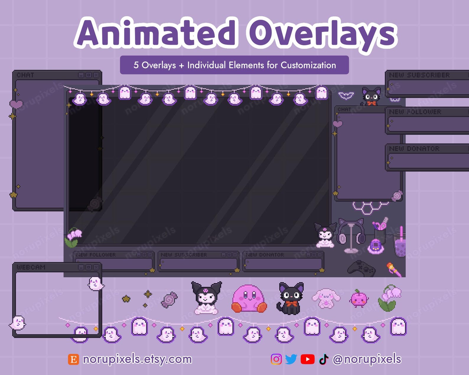Halloween Kawaii Gothic Gamer Desk Animated Stream Overlays | Vtuber ...