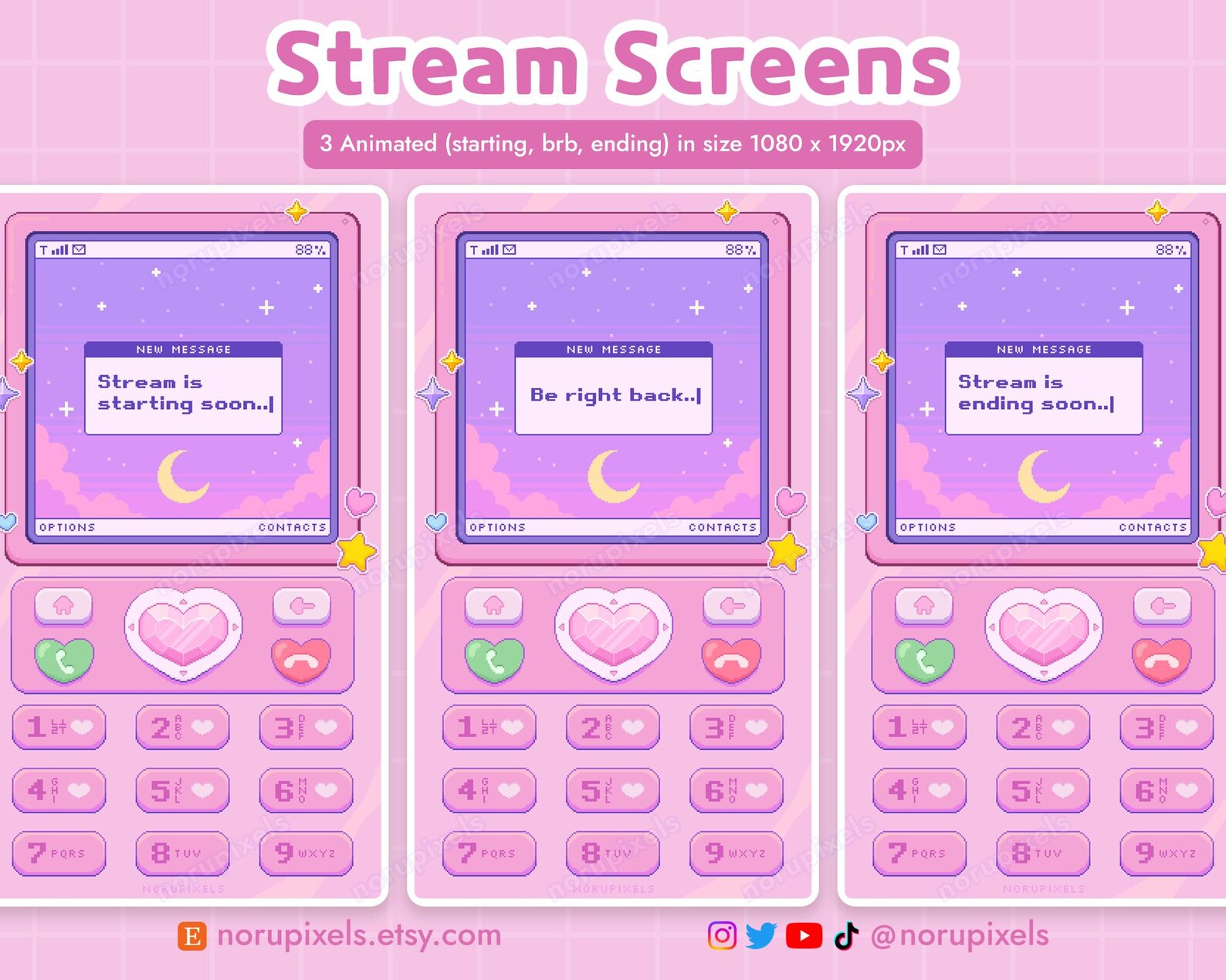 Retro Y2K Pink Phone Tiktok Live Stream Overlay, Kawaii Pixel Art ...