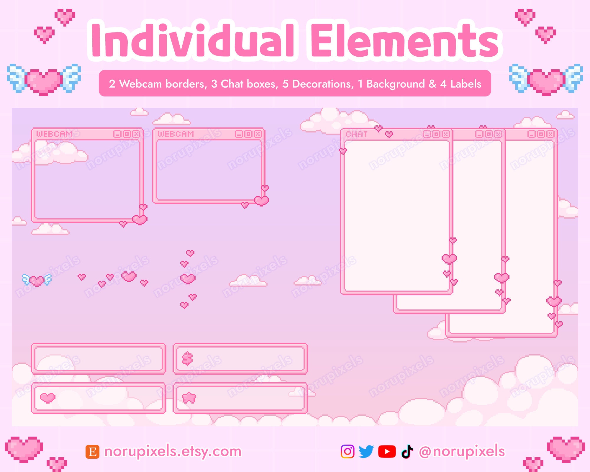 Kawaii Heart Stream Overlay Set for Twitch | Valentines Twitch Stream ...