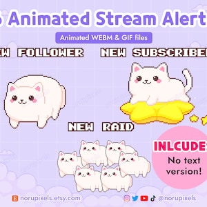 Animated White Cat Twitch Stream Alerts Pack | Cat Raid Stream Alert ...
