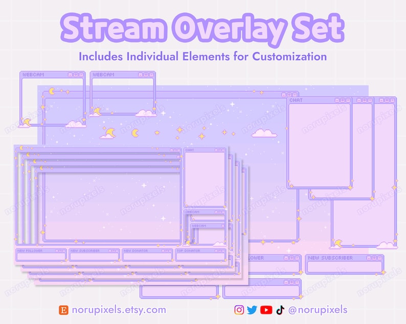 Kawaii Dreamy Pastel Twitch Stream Overlay Set | Kawaii Pixel Webcam ...