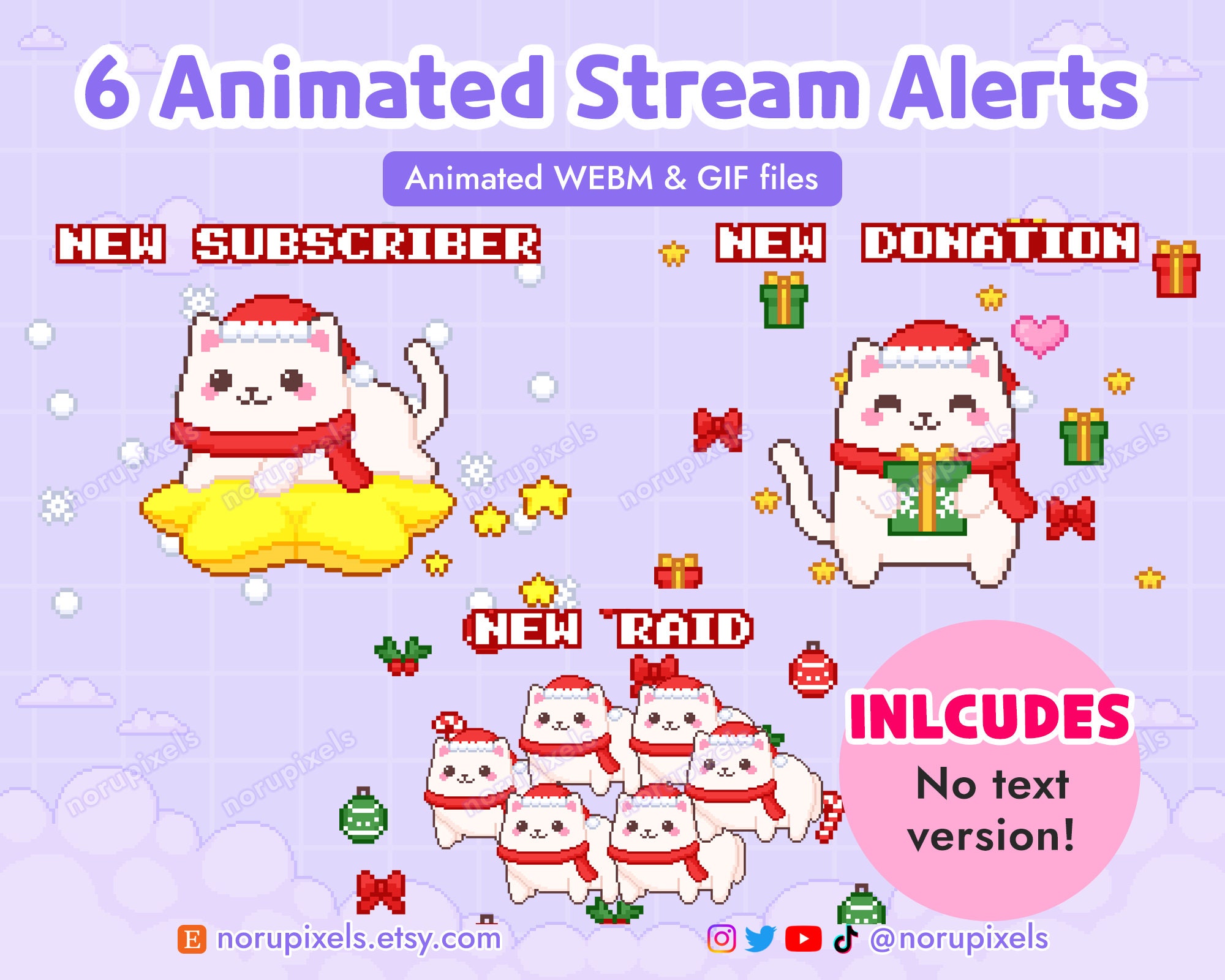 Christmas White Cat Twitch Alerts Pack Holiday Cat Stream Alerts for ...