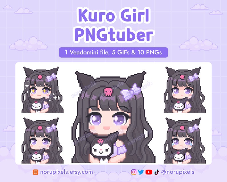 Kuro Girl Chibi Pngtuber Veadotube Mini for Twitch Streamer | Kawaii ...