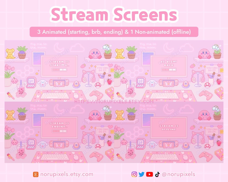 Pastel Pink Gamer Desk Stream Screens | Pastel Aesthetic Twitch Scenes ...