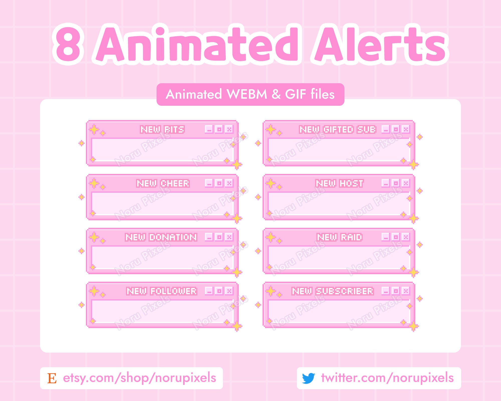Animated Twitch Stream Alerts | Pink Y2K Aesthetic Pixel Window Popup ...