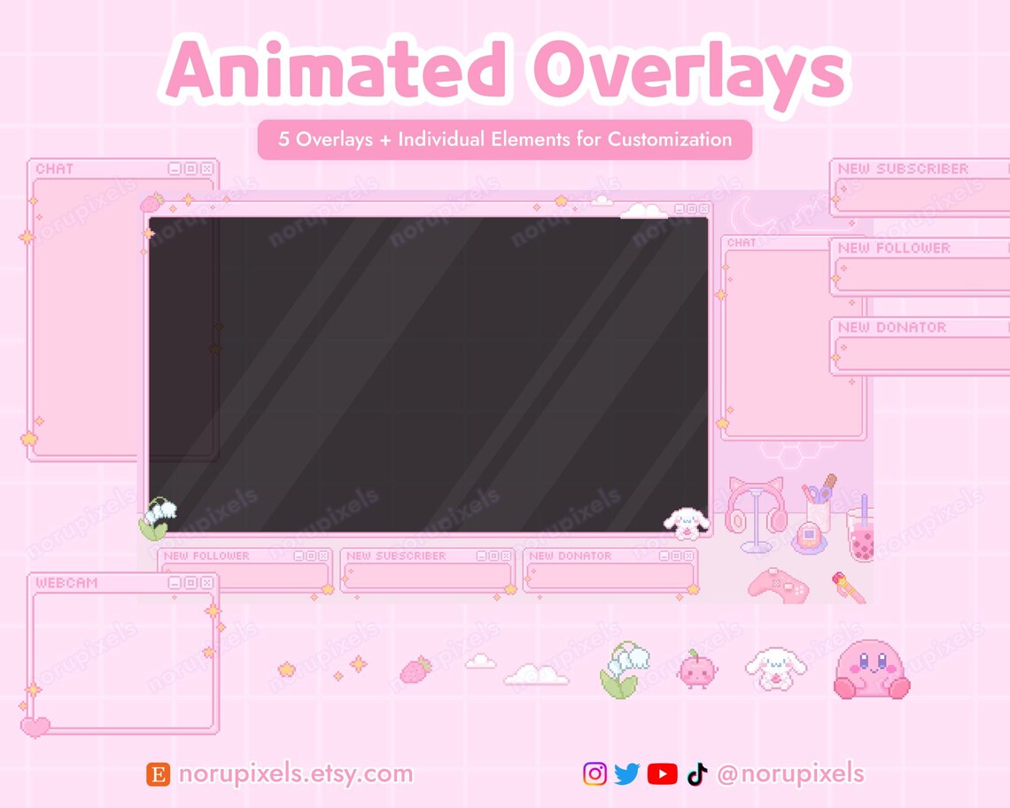 Pastel Pink Gamer Desk Animated Stream Overlays | Vtuber Animated ...