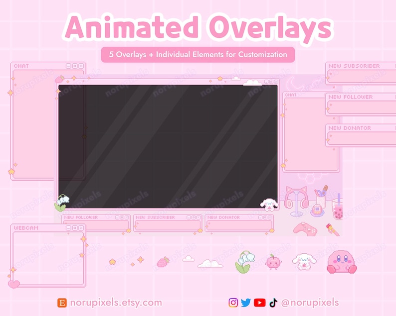 Pastel Pink Gamer Desk Animated Stream Overlays | Vtuber Animated ...