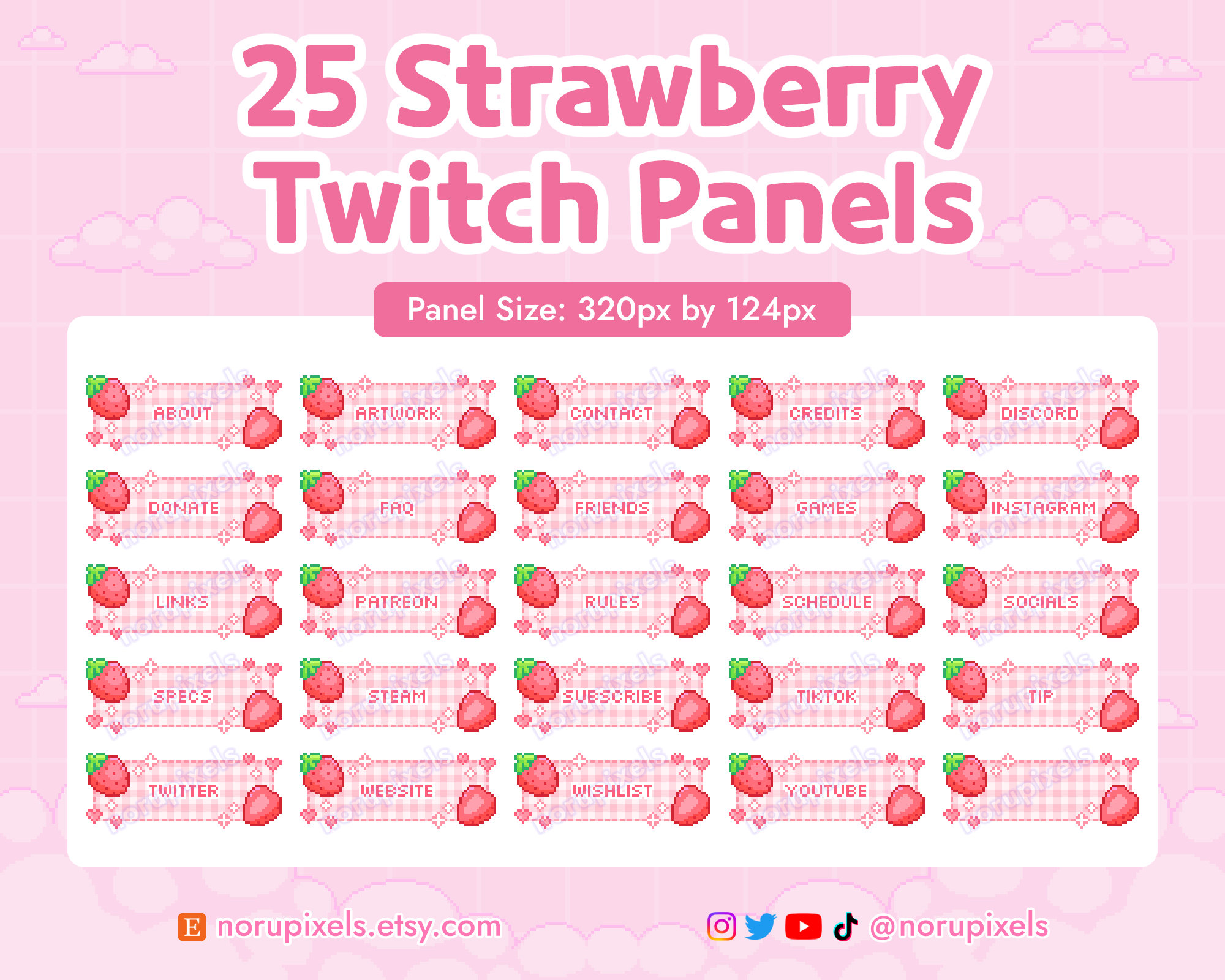 Strawberry Twitch Stream Panels Kawaii Pink Stream Panels 8 Bit Pixel ...