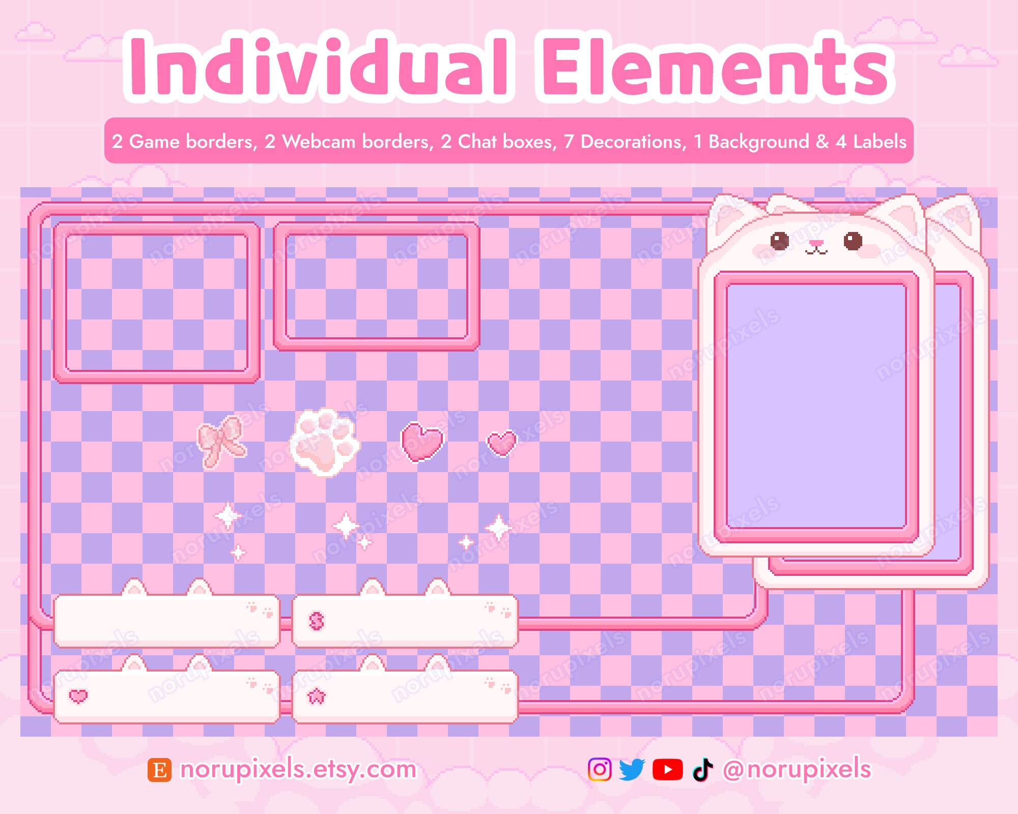 Bongo Cat Twitch Stream Overlay Package Retro Gaming White Cat Animated ...