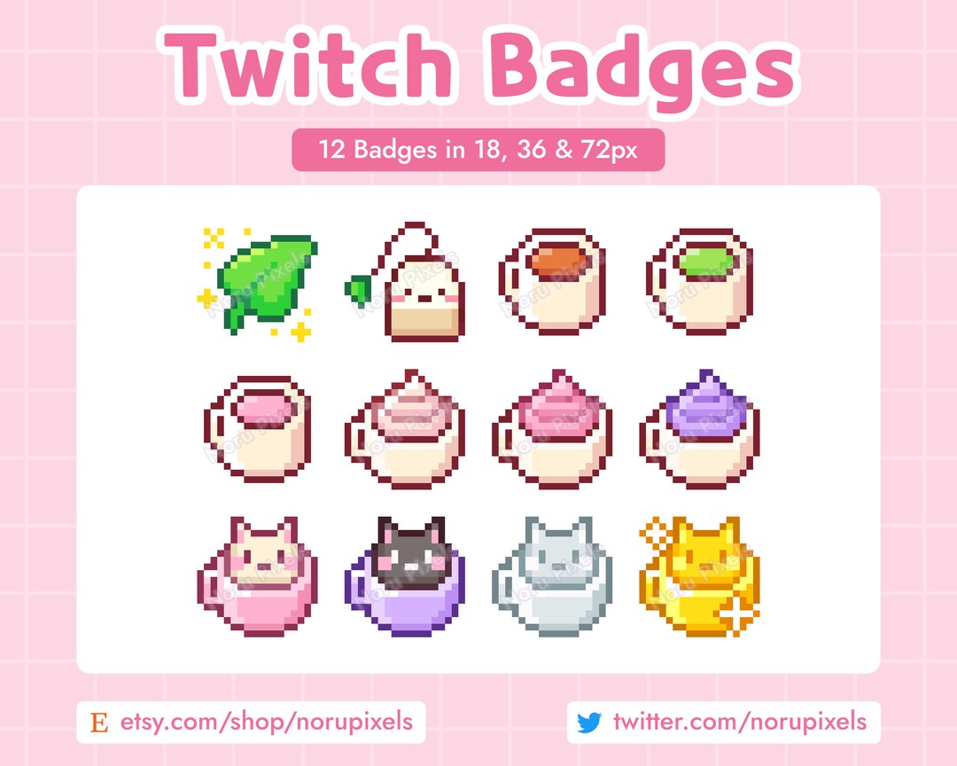 Cozy Tea Teacup Pixel Twitch Sub Badges Cat Teabag Bit - Etsy