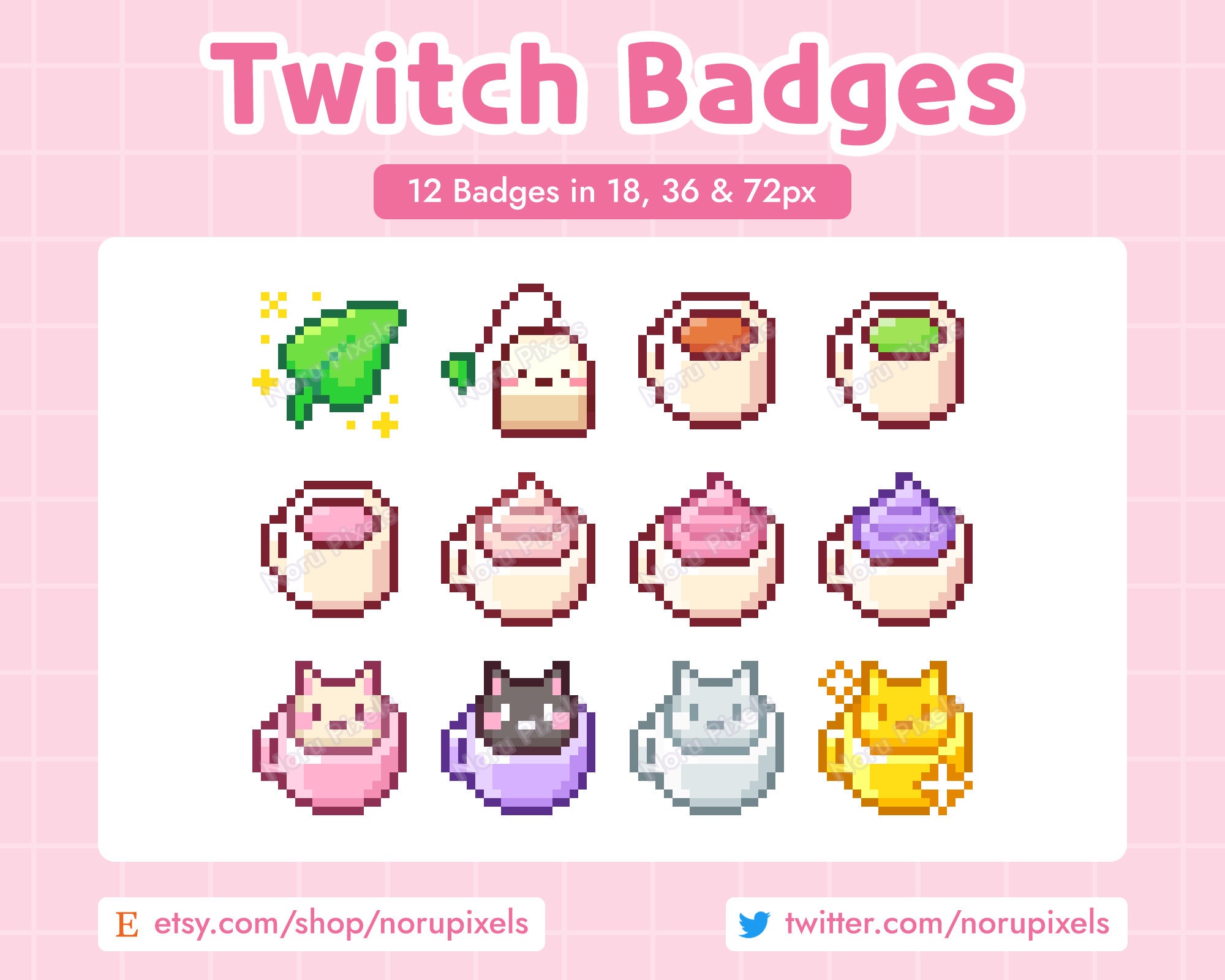 Cozy Tea Teacup Pixel Twitch Sub Badges Cat Teabag Bit - Etsy