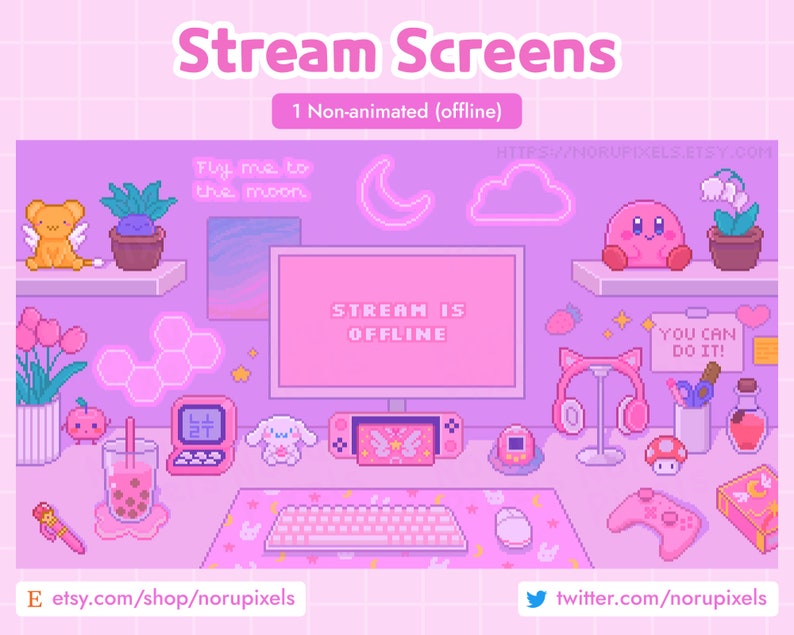 Animated Stream Screens Kawaii Pink Gamer Desk | Lofi Aesthetic Cute ...