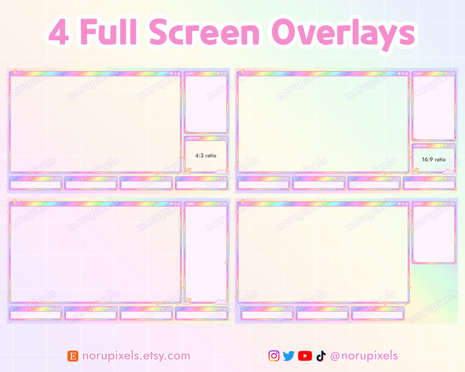 Kawaii Rainbow Aesthetic Stream Overlay Set for Twitch Streams | Webcam ...
