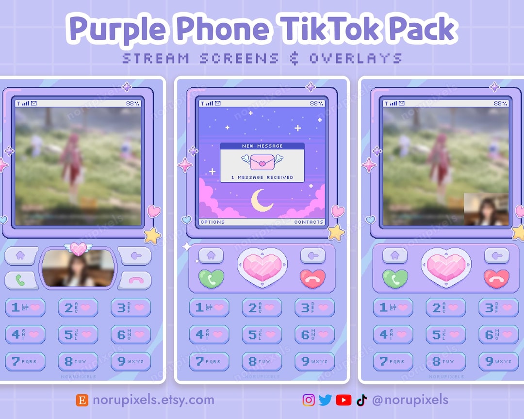Retro Phone Tiktok Stream Pack | Purple Flip Phone Stream Overlays ...