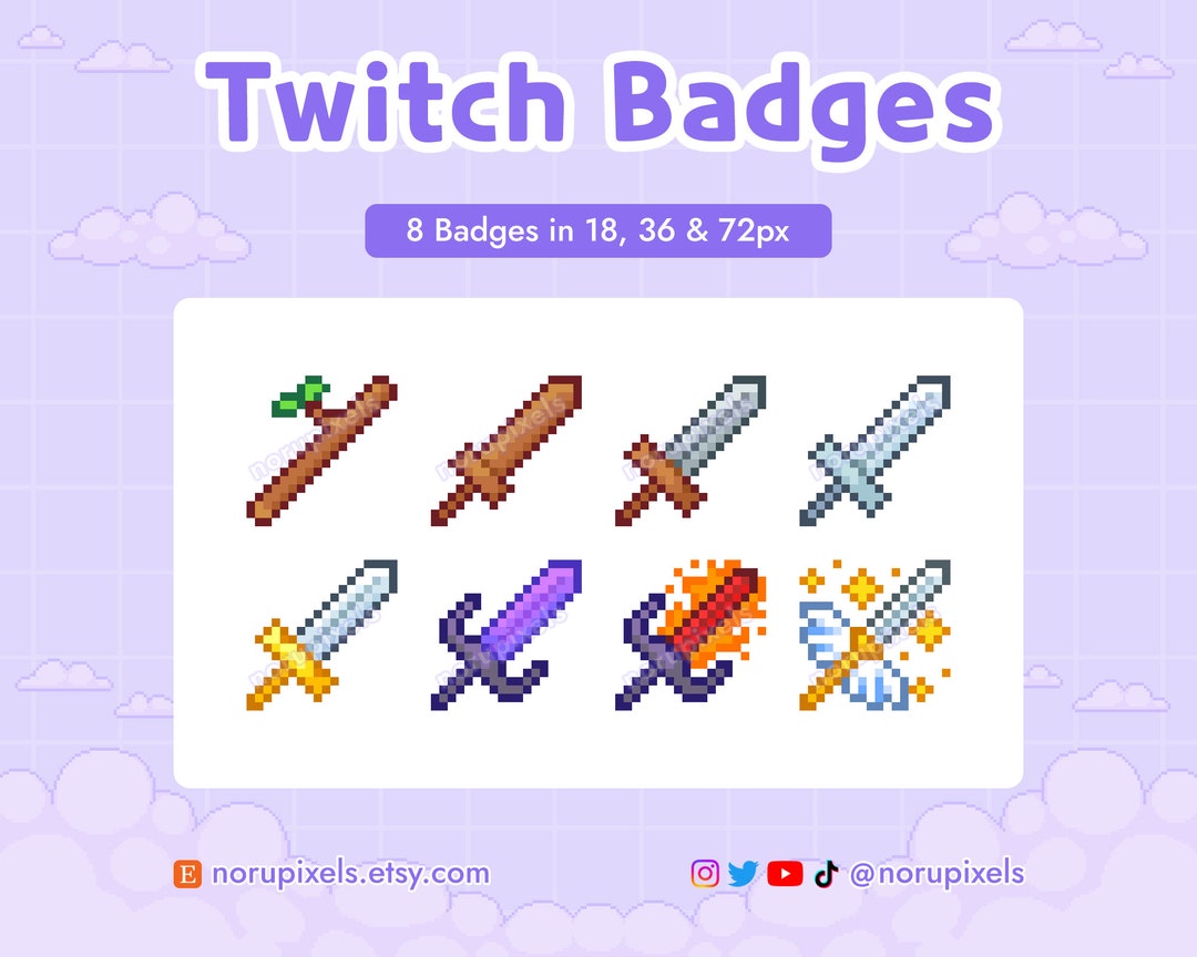 Pixel Swords RPG Warrior Twitch Sub Badges | Swords 8 Bit Badges ...