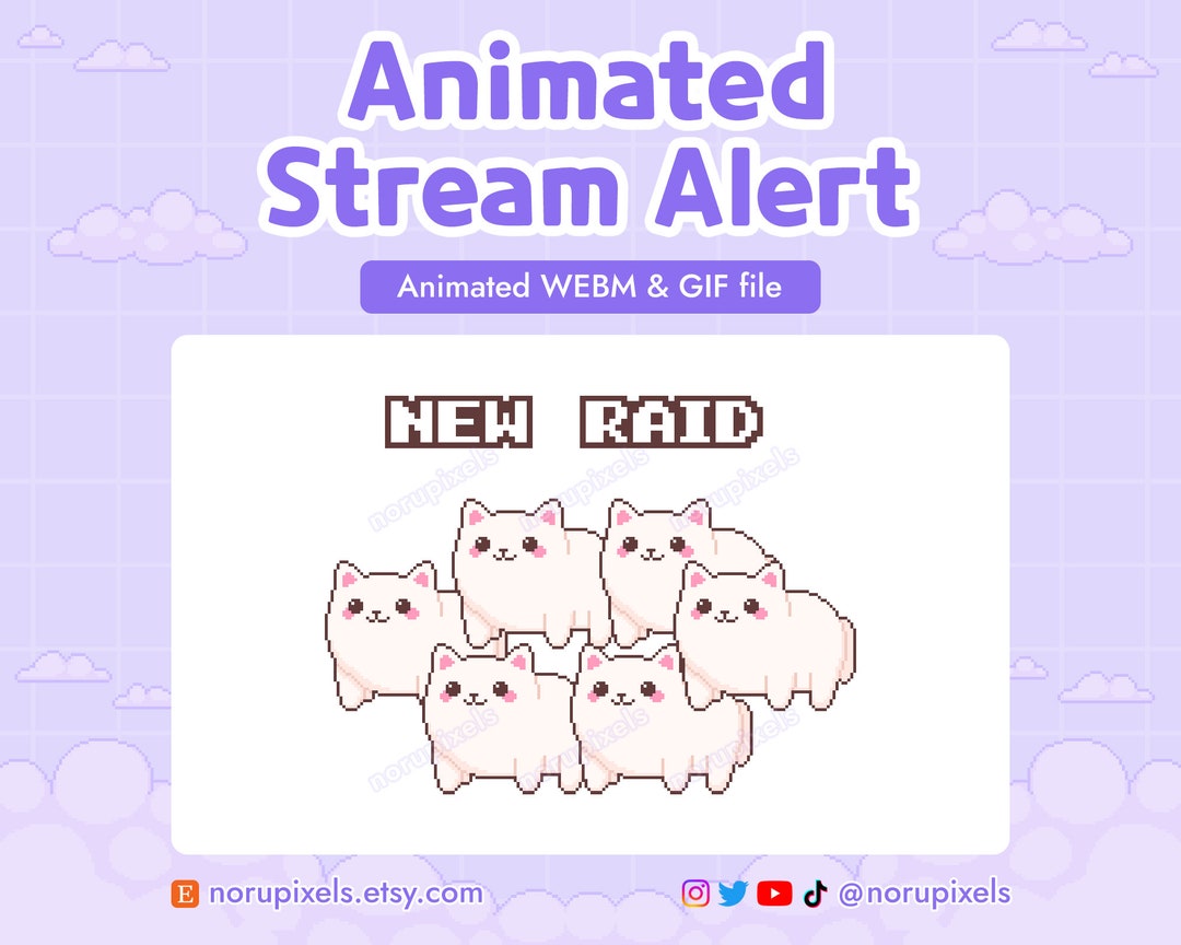 White Cat Raid Stream Alert | Cute Cat Animated Twitch Alerts - Etsy