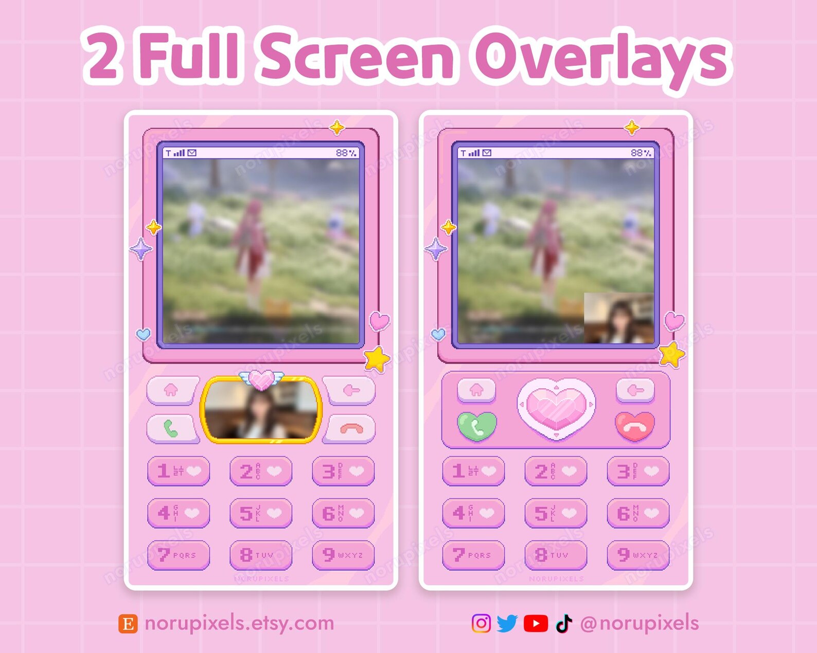 Retro Y2K Pink Phone Tiktok Live Stream Overlay, Kawaii Pixel Art ...