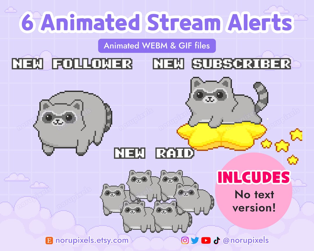 Raccoon Twitch Stream Alerts Pack | Cute Raccoon Stream Alerts - Etsy