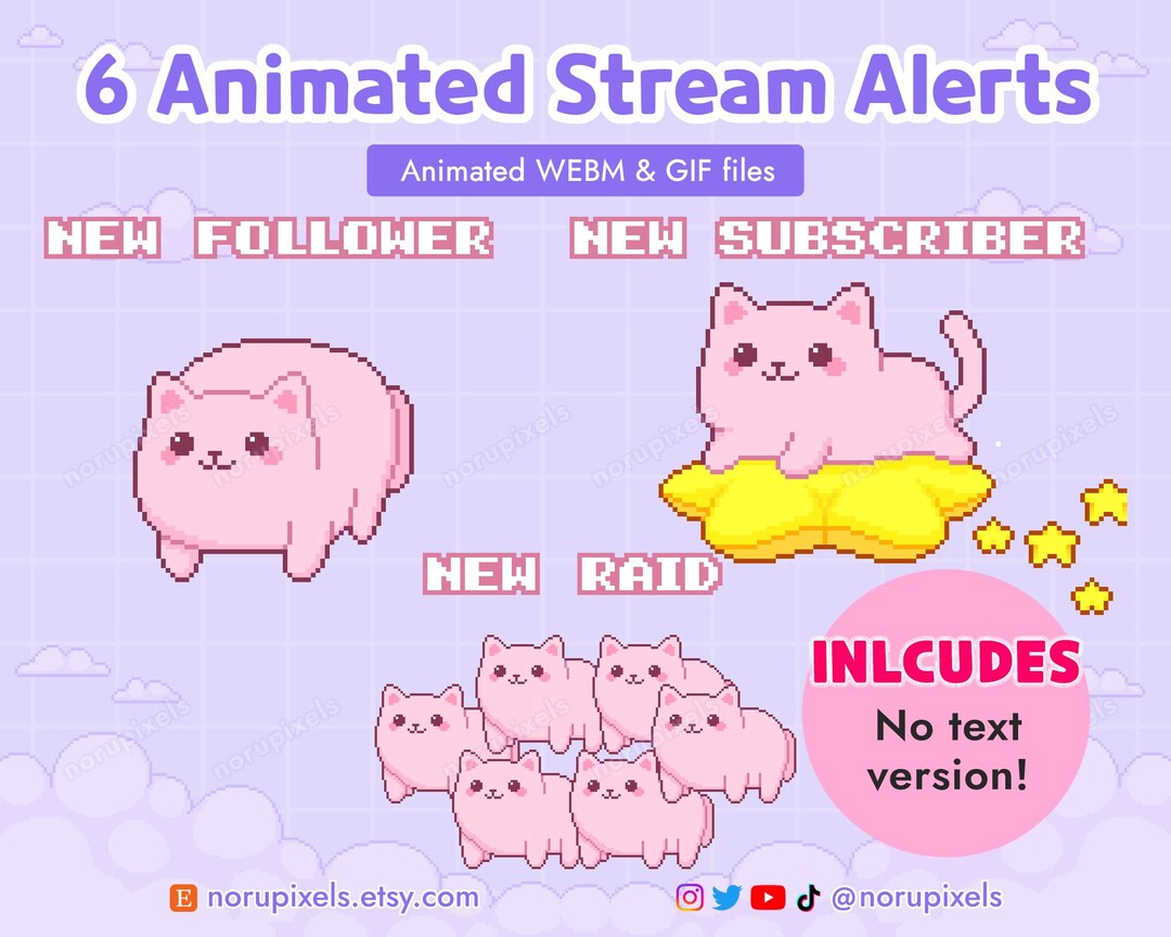 Animated Pink Cat Twitch Stream Alerts Pack | Cat Raid Stream Alert ...