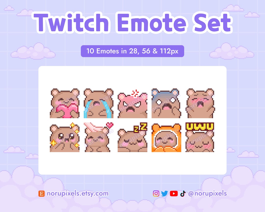 Pixel Teddy Bear Emote Set for Twitch Stream | Premade Twitch Emotes ...