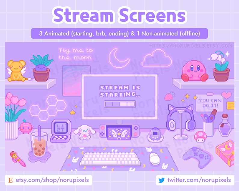Animated Stream Screens Kawaii Purple Gamer Desk | Aesthetic Cute ...