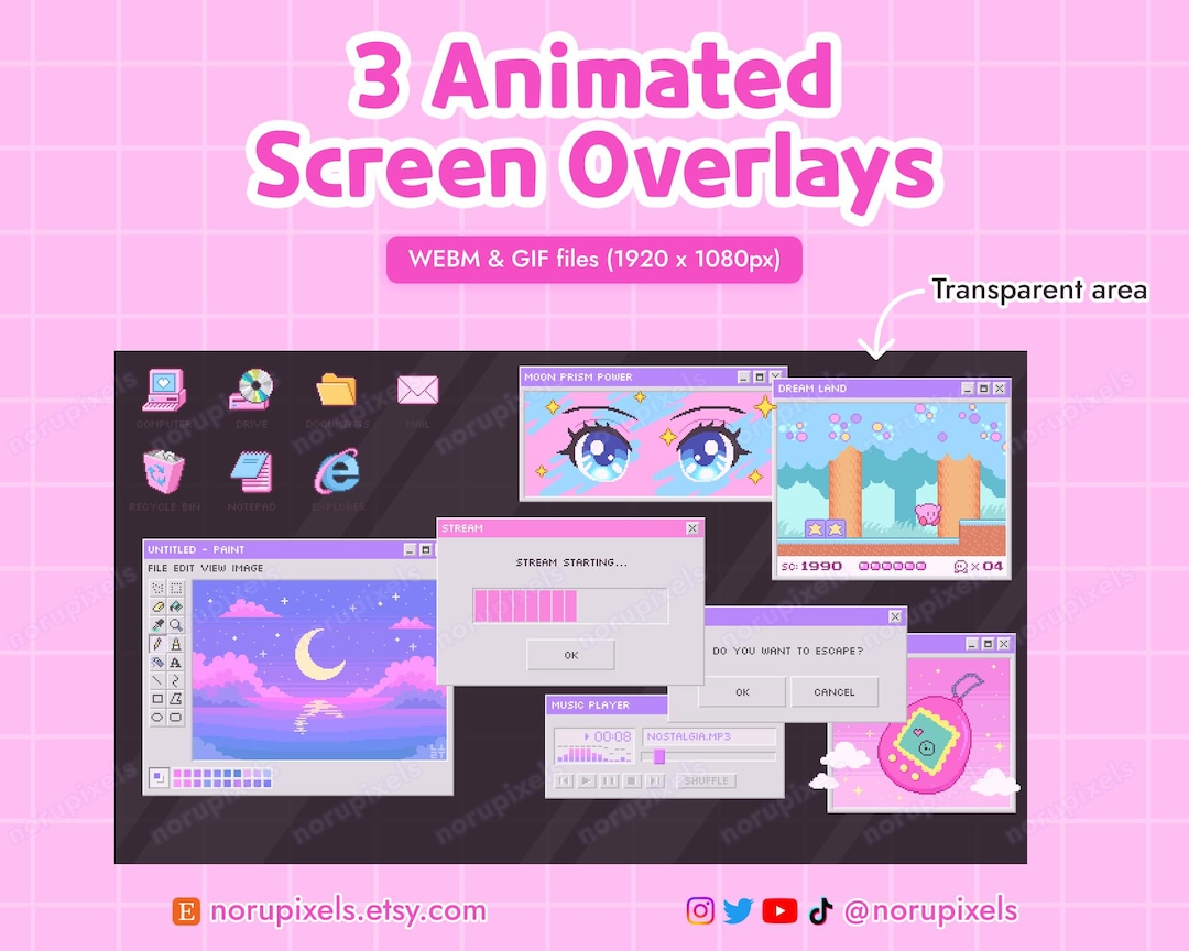 Y2K Windows Vaporwave Animated Screen Overlays | Stream Starting, Be ...